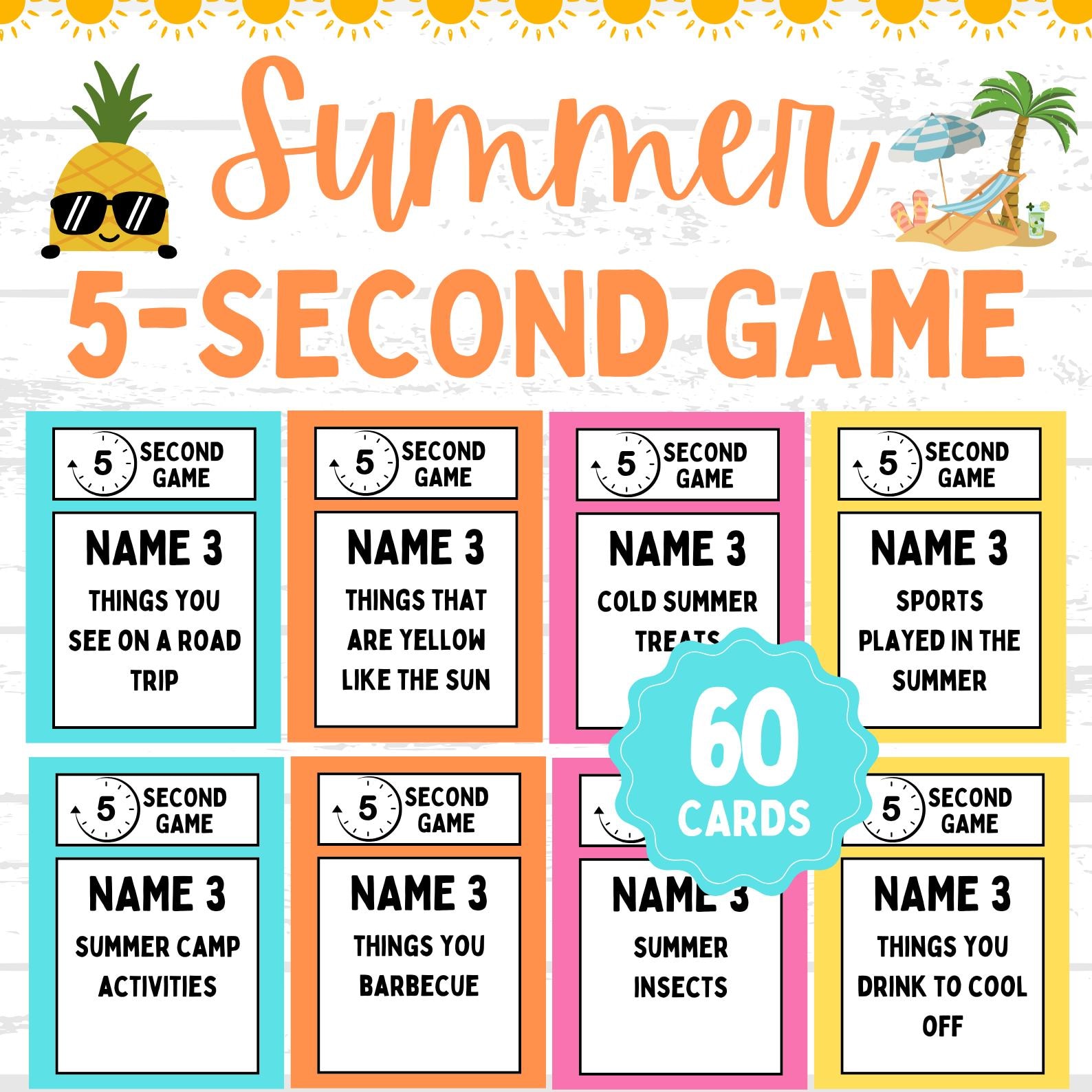 Summer 5-second Game | Summer Think Fast | Fun Summer Games | Printable ...