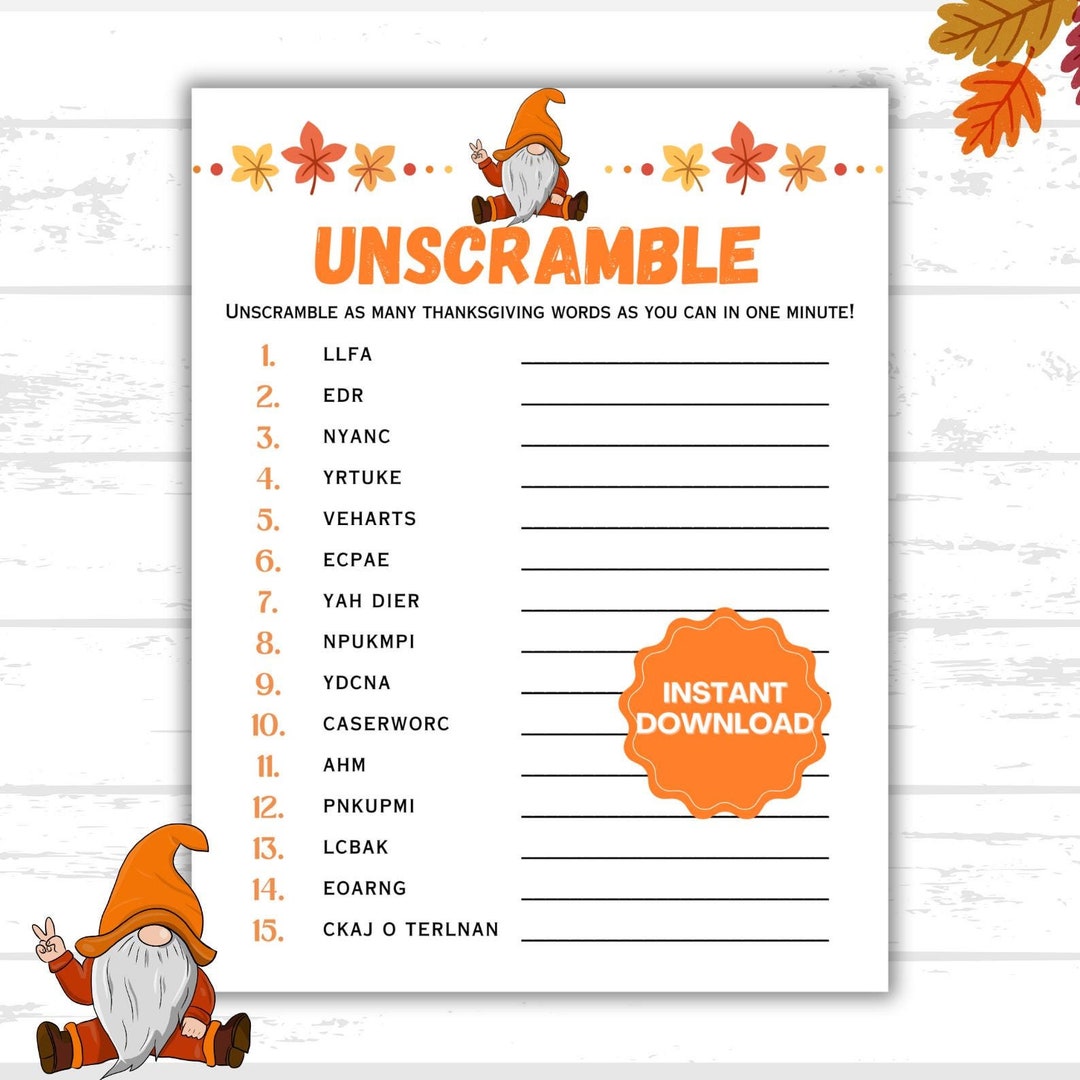 Thanksgiving Unscramble Thanksgiving Party Games Thanksgiving Word ...