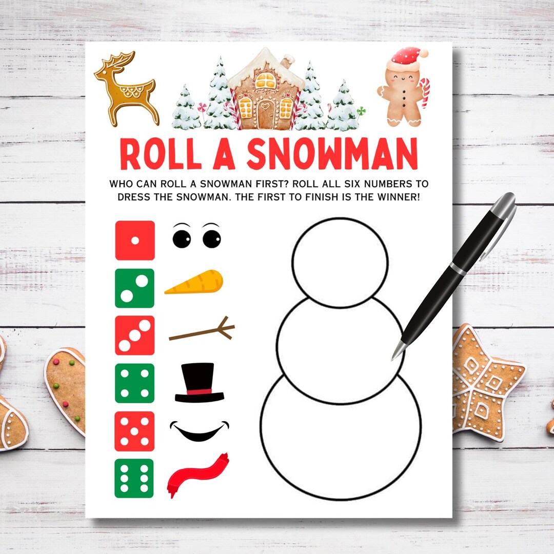 Roll a Snowman Christmas Party Games Christmas Dice Game Printable ...