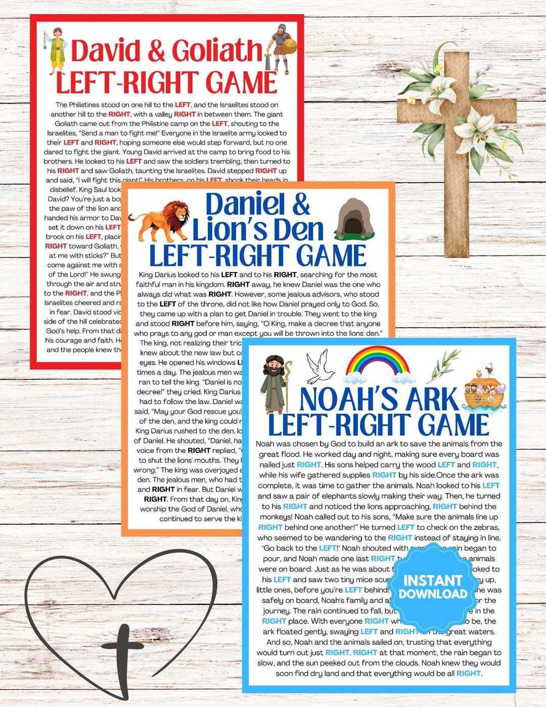 Bible Left Right Game - 3 Games L Bible Story Games L Sunday School ...