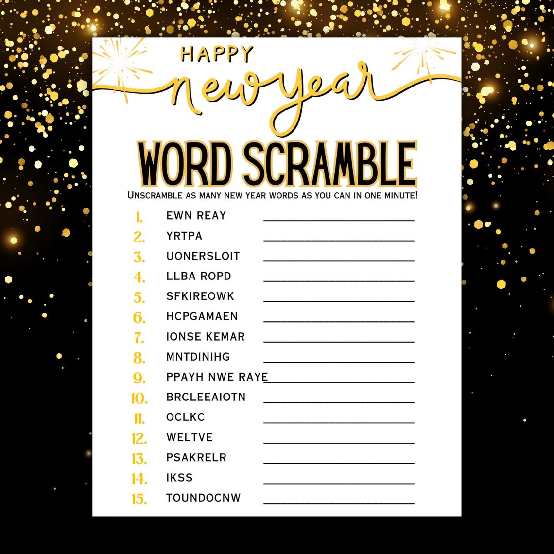 New Year's Word Scramble | New Year's Party Games | New Year's Eve ...