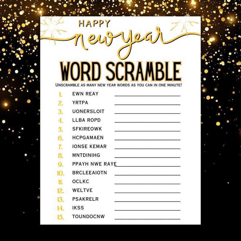 New Year's Word Scramble | New Year's Party Games | New Year's Eve ...