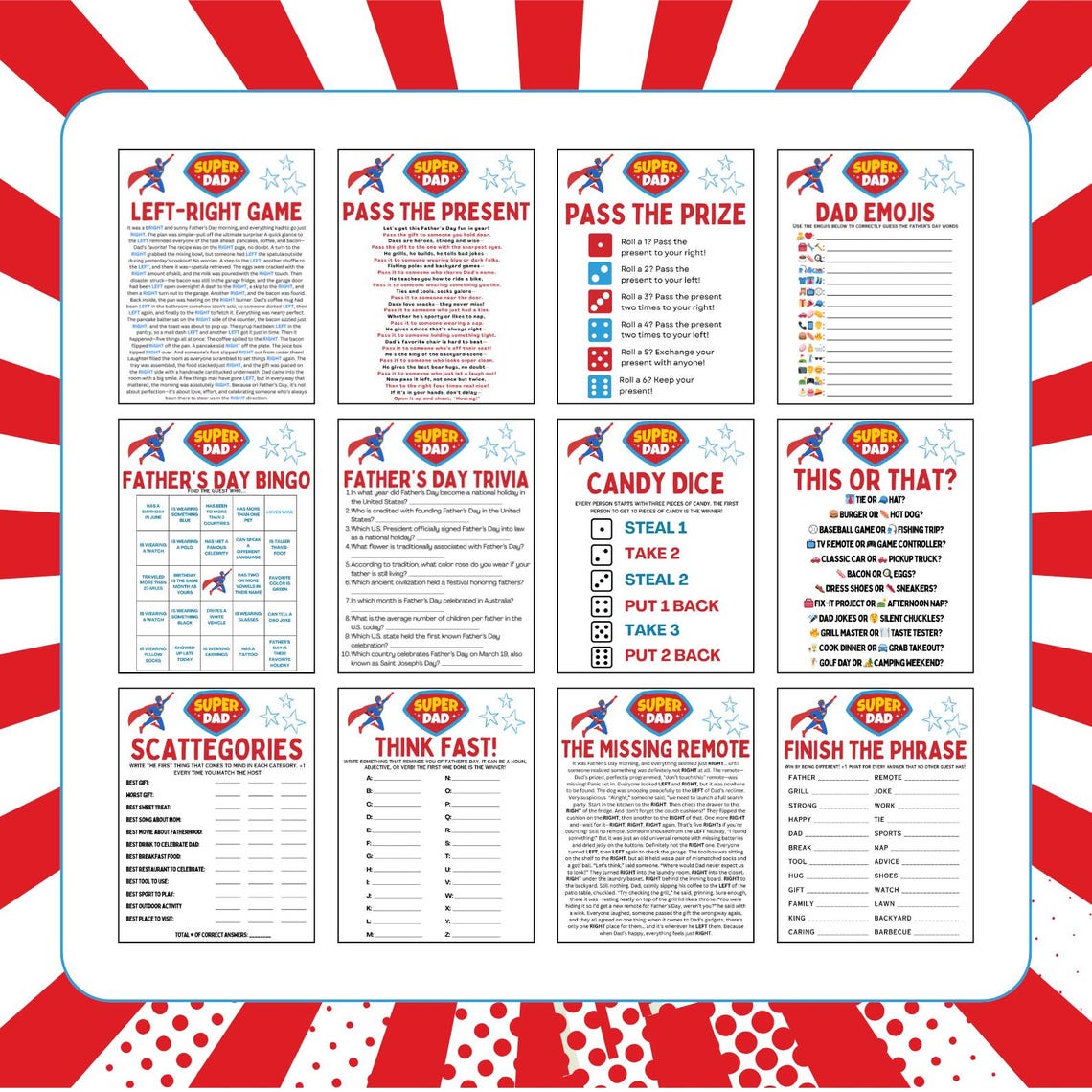 Super Dad Father's Day Game Bundle | 30 Father's Day Games | Printable ...