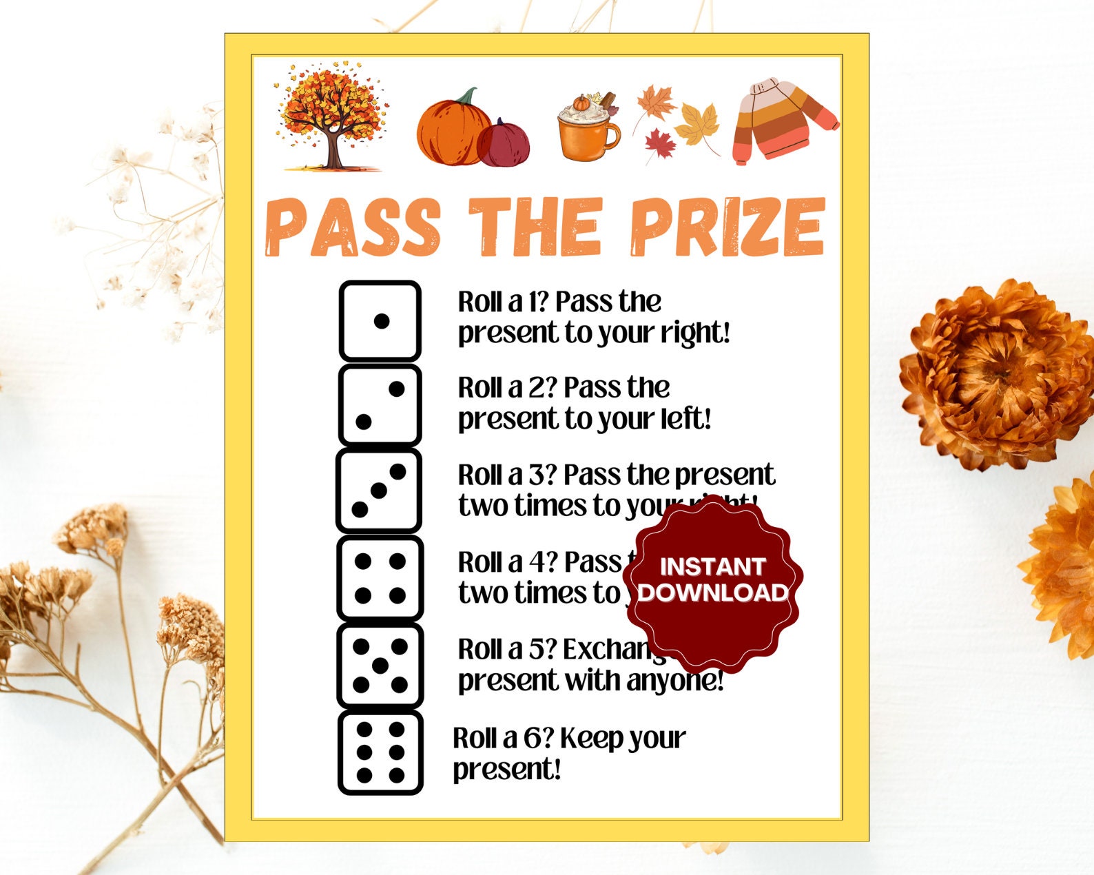 Fall Pass the Prize L Printable Fall Game L Fall Pass the Present L ...