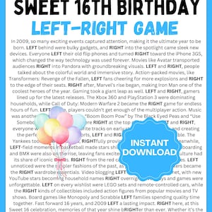 Sweet 16th Birthday Game | Left-right Birthday Game | Left-right 16th ...
