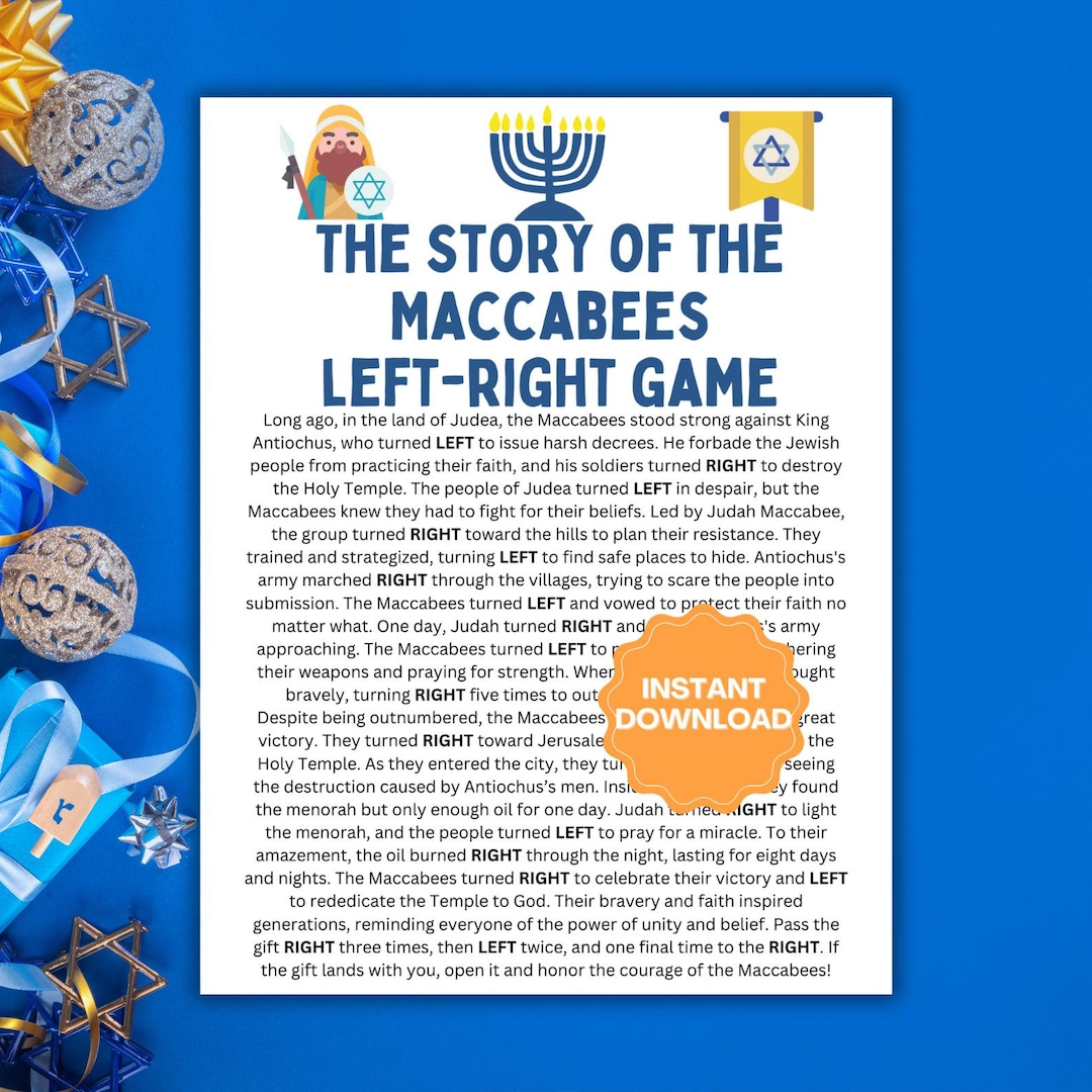 The Story of the Maccabees Hanukkah Left-right Game Hanukkah Party Games Printable Hanukkah Game ...