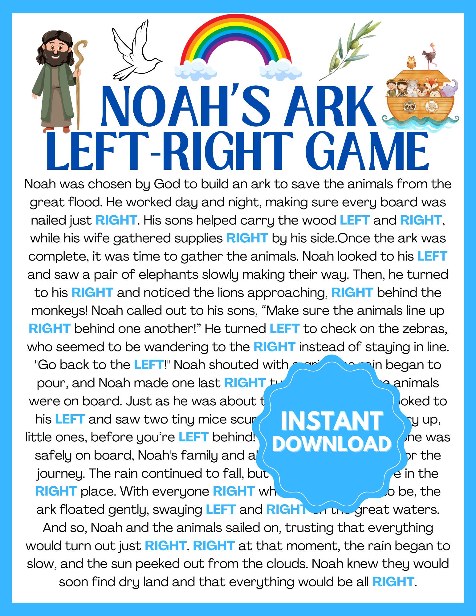 Bible Left Right Game L Noah's Ark Game L Sunday School Church Games L ...