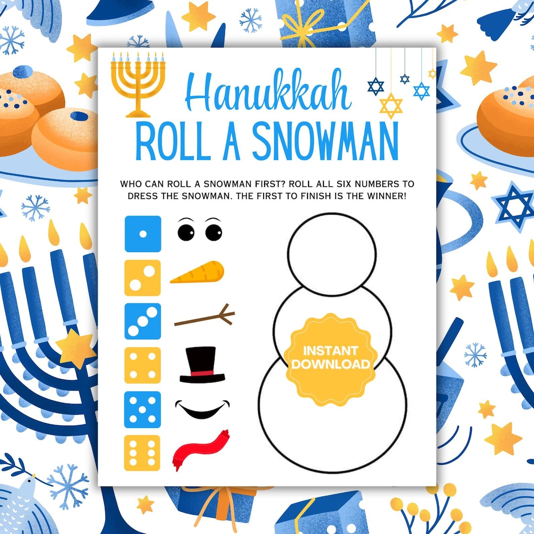 Hanukkah Roll a Snowman Hanukkah Party Games Hanukkah Games Snowman ...
