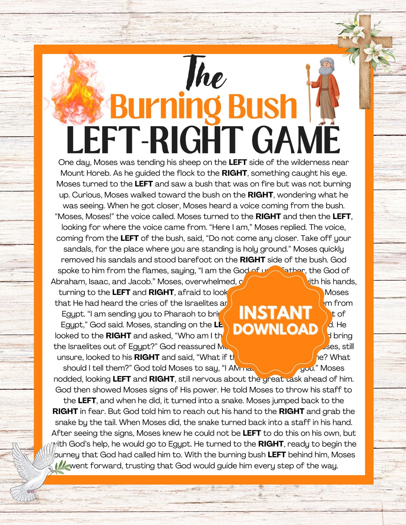 Bible Left-right Game L the Burning Bush Story Game L Sunday School ...