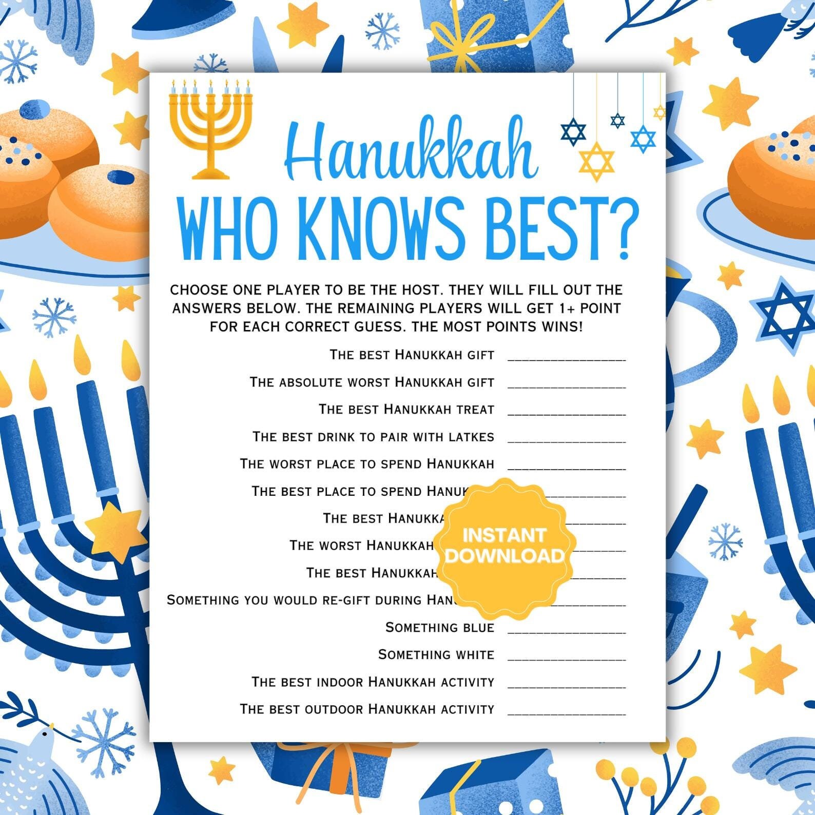 Hanukkah Who Knows Best | Hanukkah Party Games | Printable Hanukkah ...