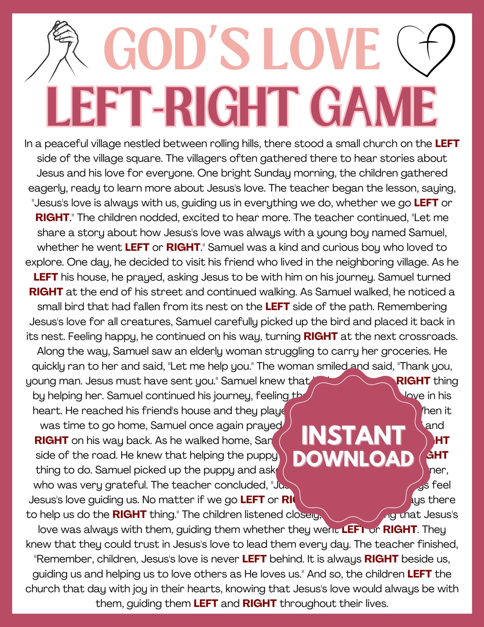 God's Love Left Right Game - Bundle L Sunday School Games L Left-right ...