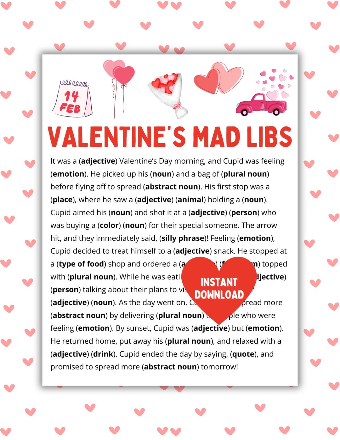 Valentine's Day Mad Libs | Valentine's Mad Libs Game | Valentine's ...