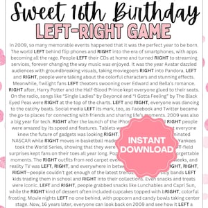 Sweet 16 Birthday Game | Left-right Birthday Game | Left-right 16th ...