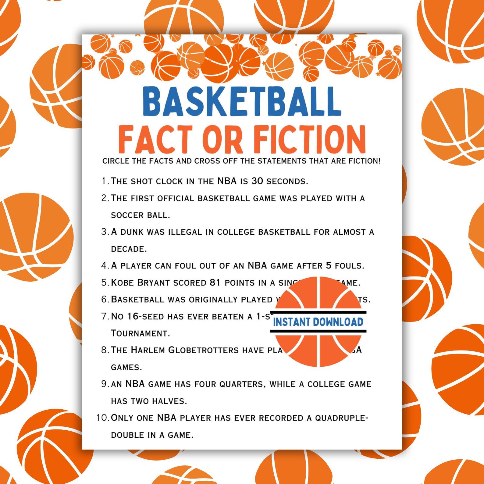 Basketball Trivia Game L Fun Basketball Games L Printable Basketball ...