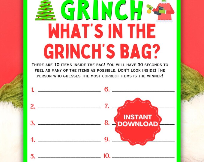 Grinch Christmas Game: What's in the Bag - Holiday Party (digital ...