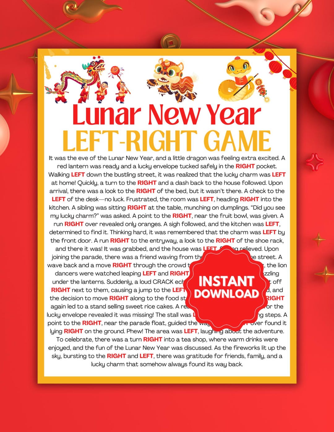 Lunar New Year Left Right Game L Chinese New Year Game L Lunar New Year ...