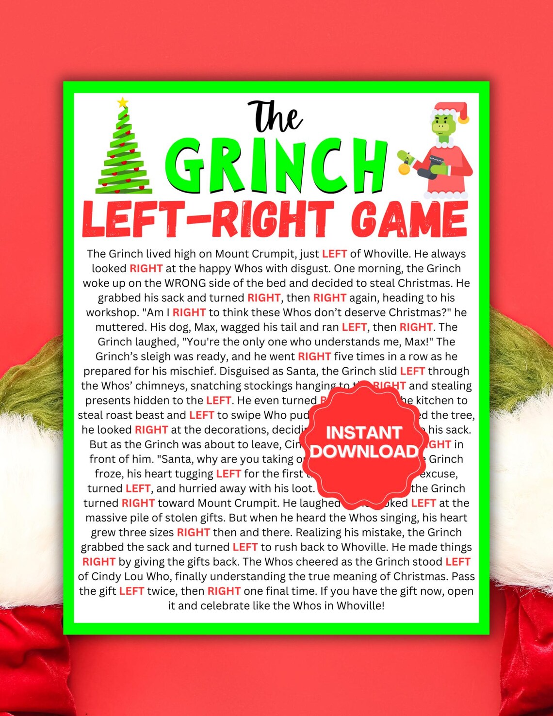 The Grinch Christmas Game | Christmas Party Games | Left Right ...