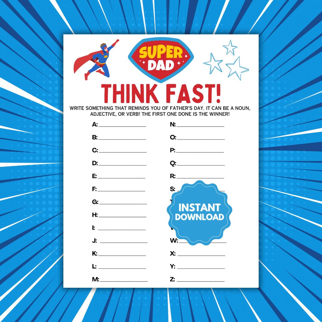 Super Dad Father's Day Think Fast | Fun Father's Day Games | Father's ...