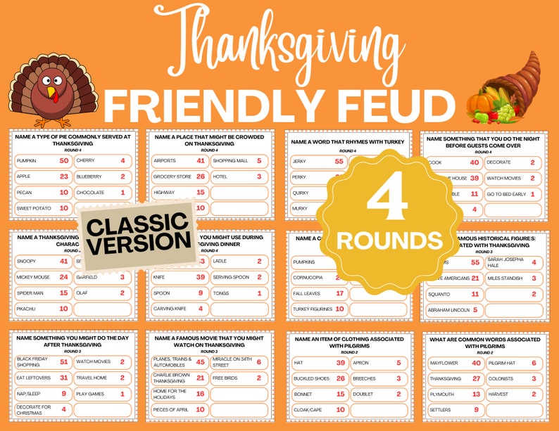 Thanksgiving Friendly Feud Game Bundle | Thanksgiving Party Games ...