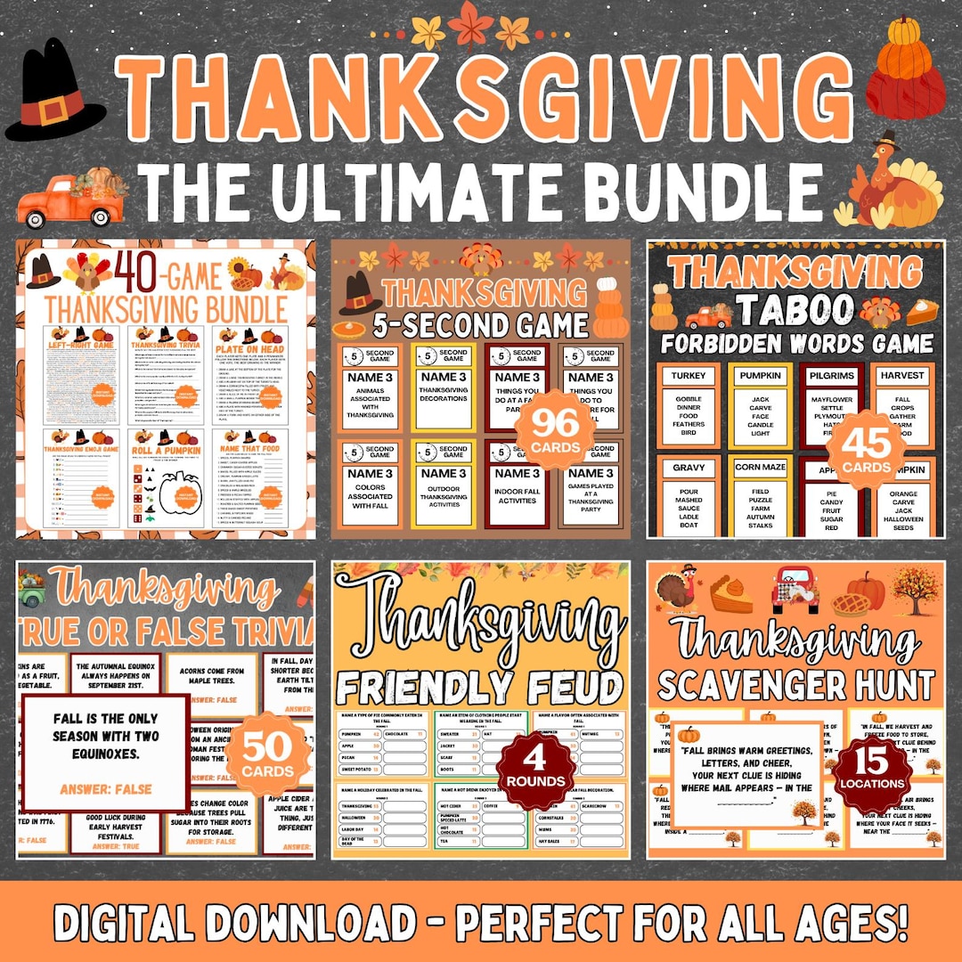Ultimate Thanksgiving Games BUNDLE | Printable Fall Party Games ...