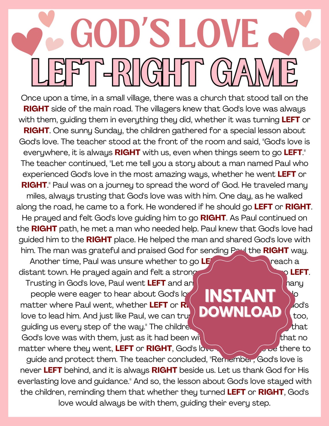 God's Love Left Right Game L Sunday School Games L Left-right Bible ...