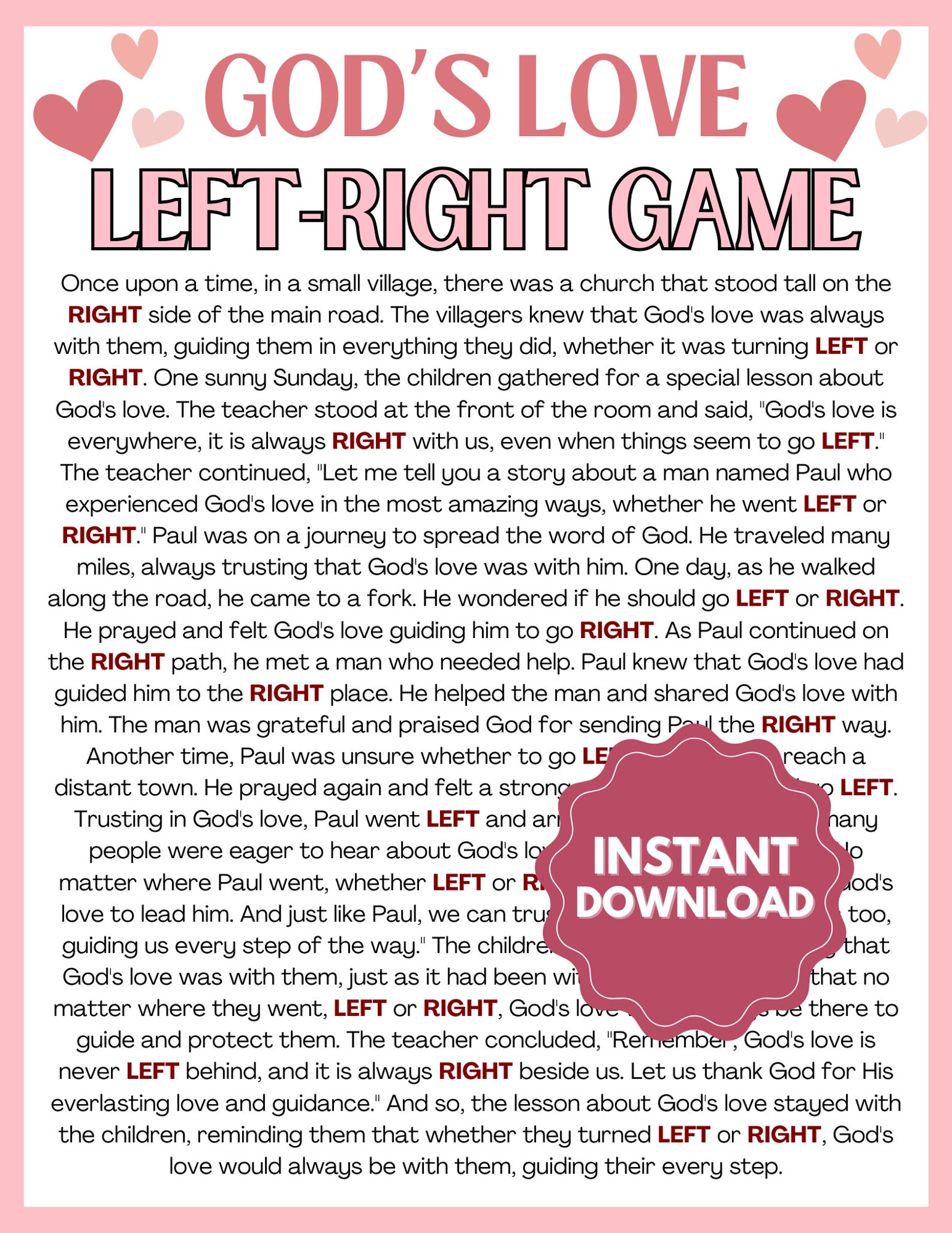 God's Love Left Right Game L Sunday School Games L Left-right Bible ...