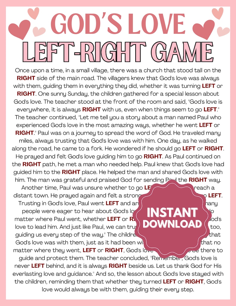 God's Love Left Right Game L Sunday School Games L Left-right Bible ...