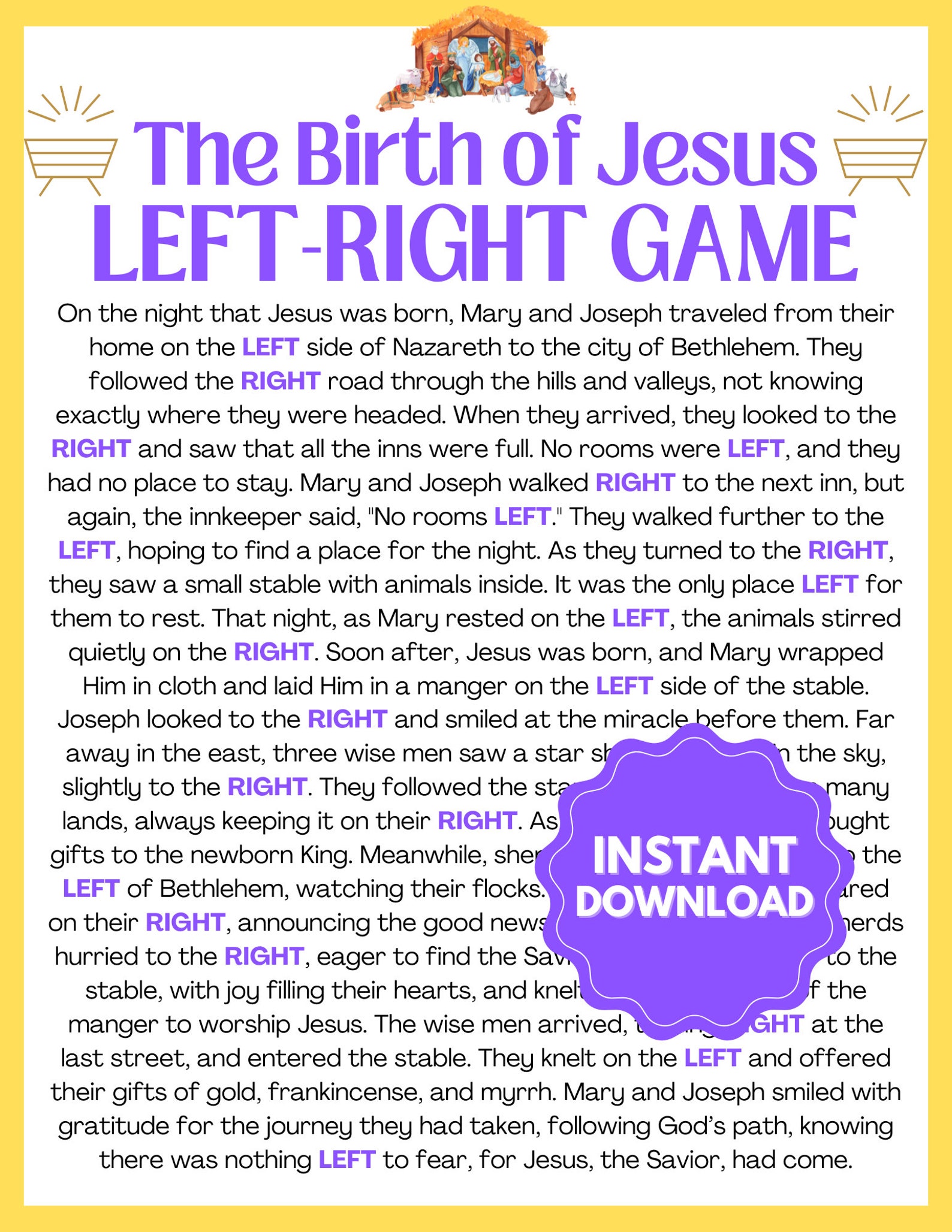 Bible Left-right Game L Birth of Jesus Game L Sunday School Church ...