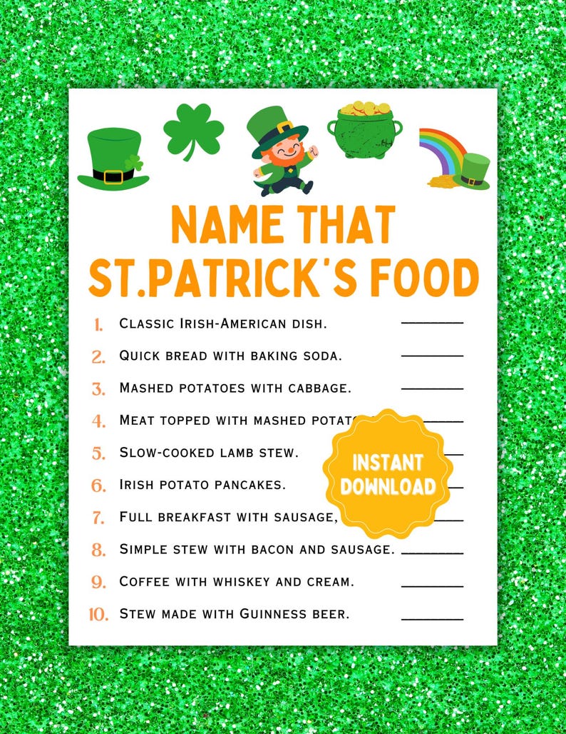 St. Patrick's Food Trivia | St. Patrick's Printable Game | St. Paddy's ...