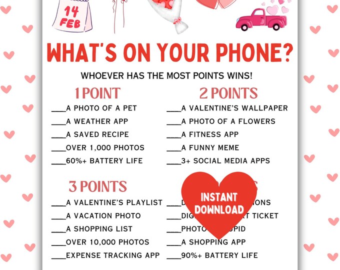 Valentine's What's on Your Phone Game, Printable Valentine's Game ...