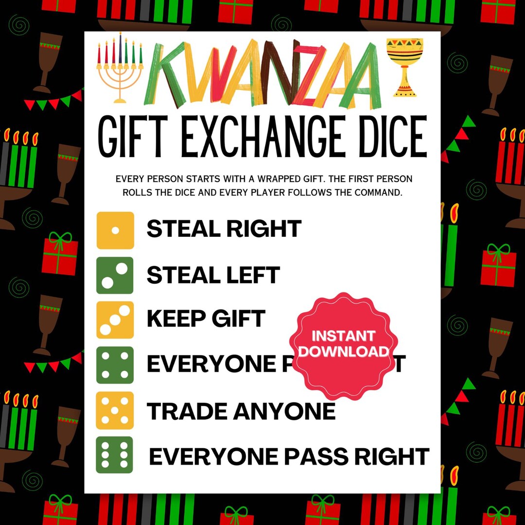 Kwanzaa Gift Exchange Game Printable Kwanzaa Games Kwanzaa Dice Game ...