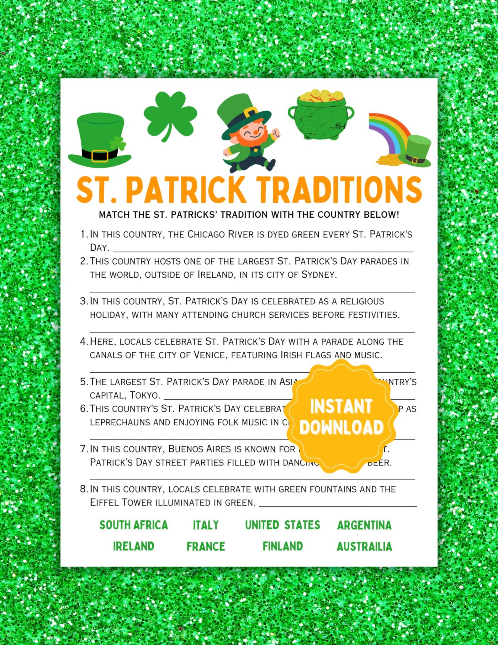 St. Patrick's Trivia | St. Patrick's Printable Game | St. Paddy's ...