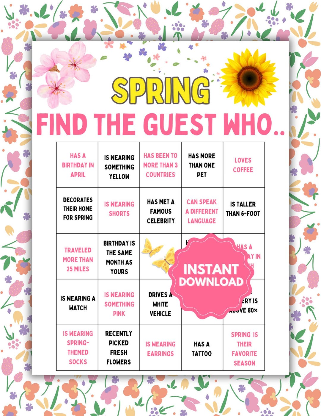 Spring Bingo Game | Spring Find the Guest Bingo | Spring Bingo ...