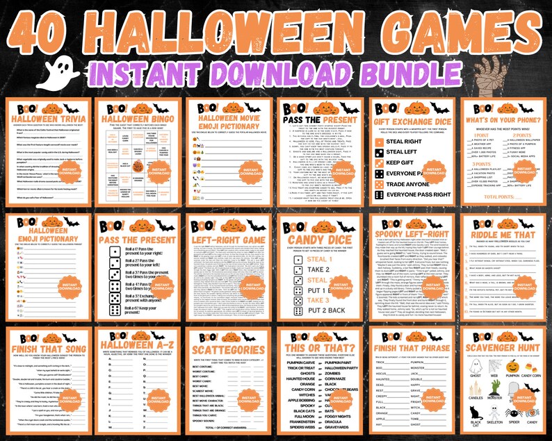 40 Halloween Games BUNDLE | Halloween Party Games | Halloween Game ...
