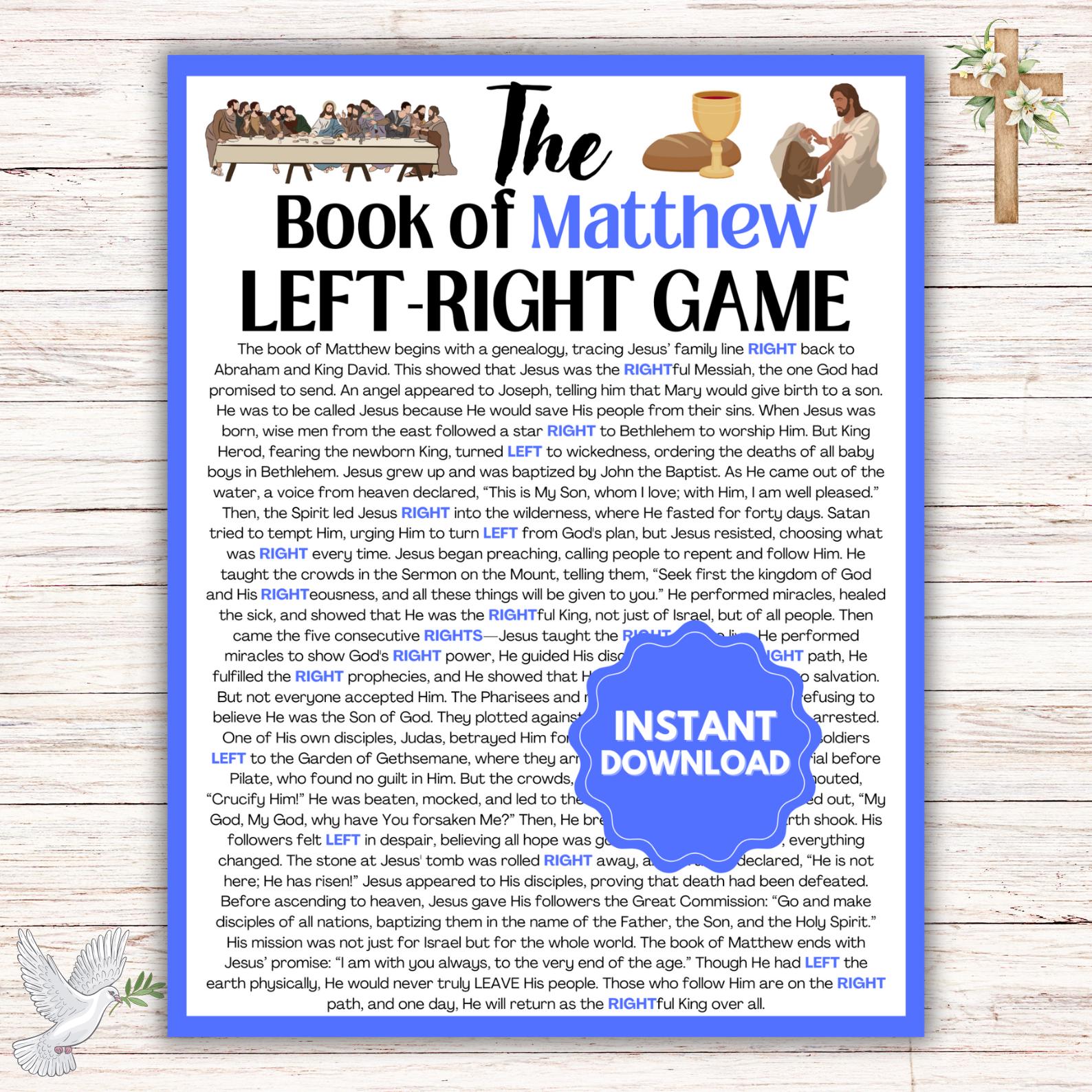 Matthew Bible Game L Bible Left-right Game L Sunday School Church Games ...