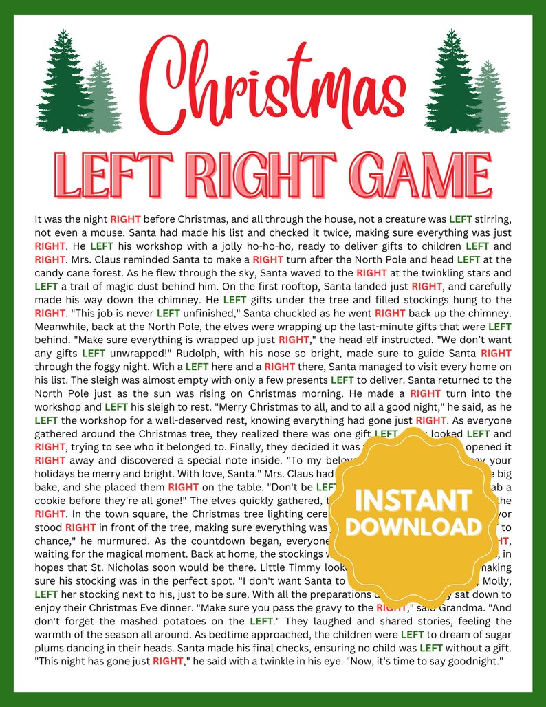 Left Right Christmas Story TWO Pack | Left Right Christmas Game | Left ...