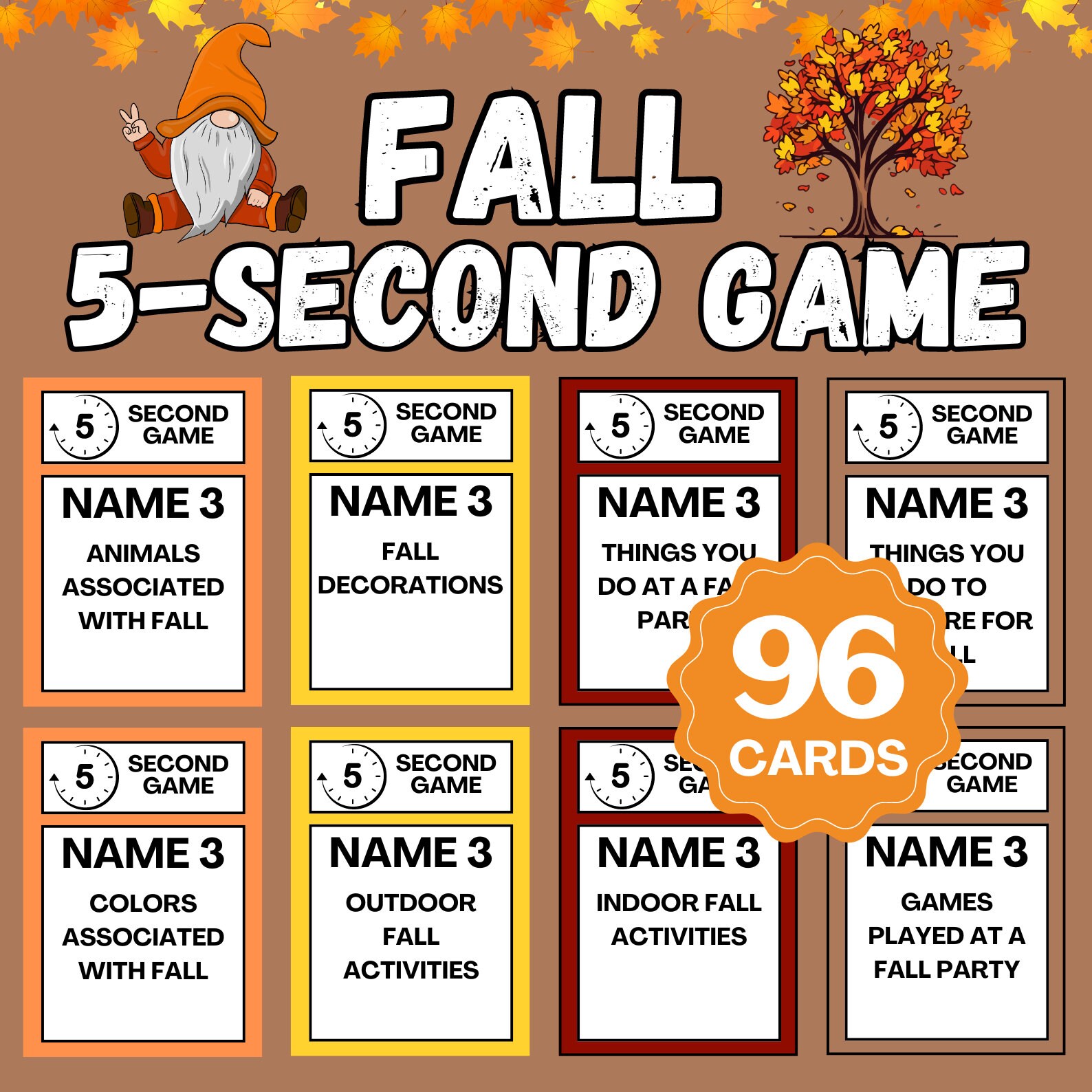 Fall Party Games Fall 5-second Game Fall Think Fast Fall-themed Games ...