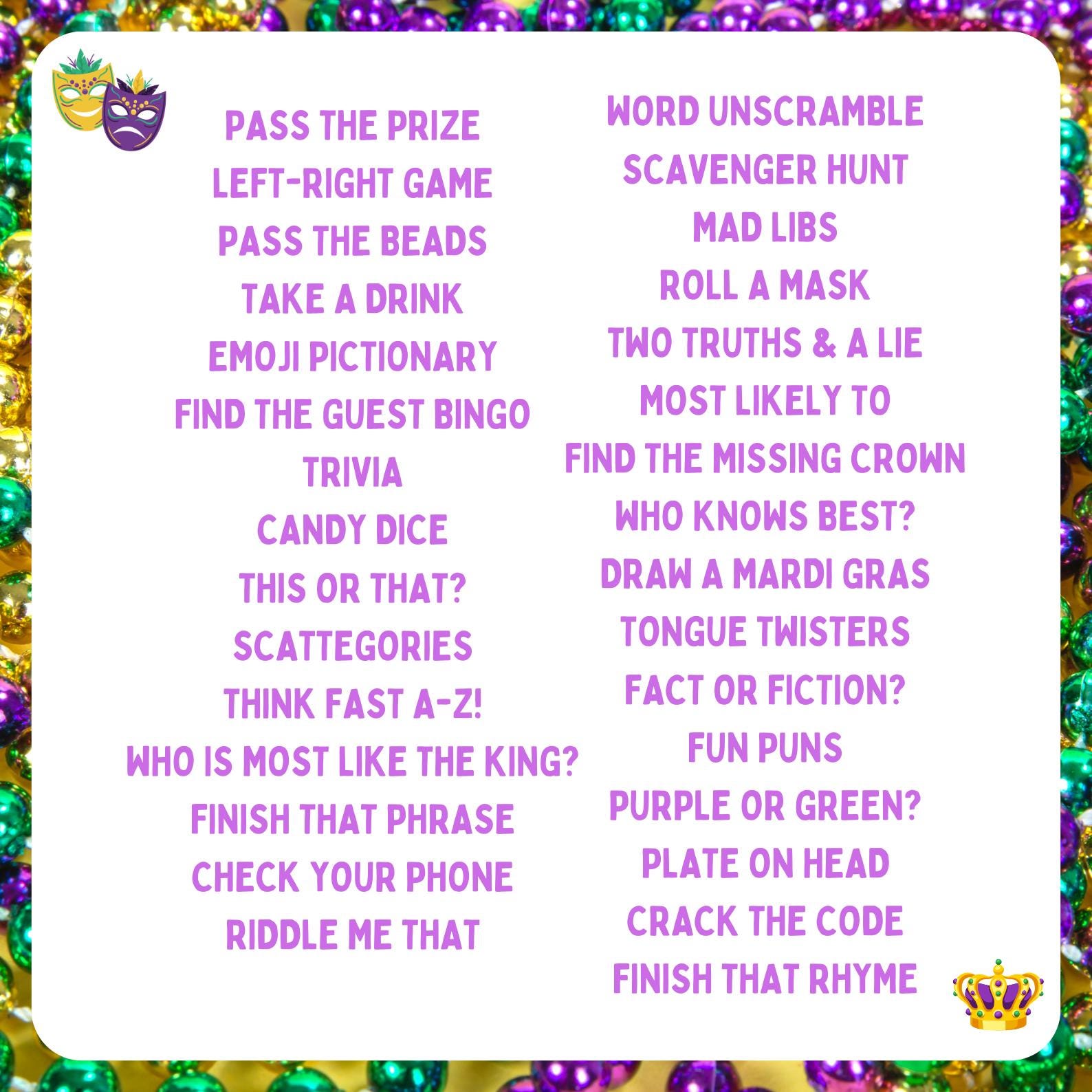 Mardi Gras Game Bundle | 30 Mardi Gras Party Games | Printable Mardi ...