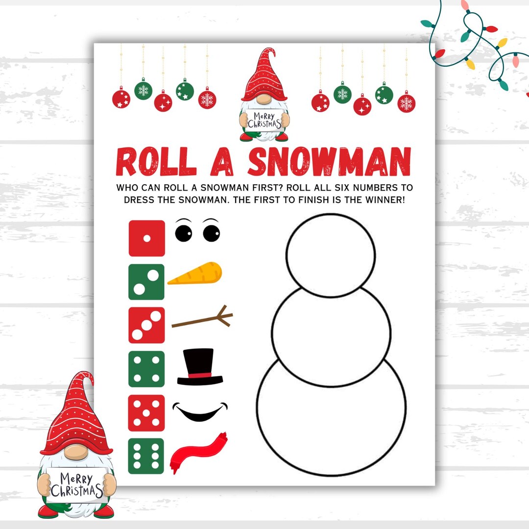 Roll a Snowman Christmas Party Games Christmas Kids Games Printable ...