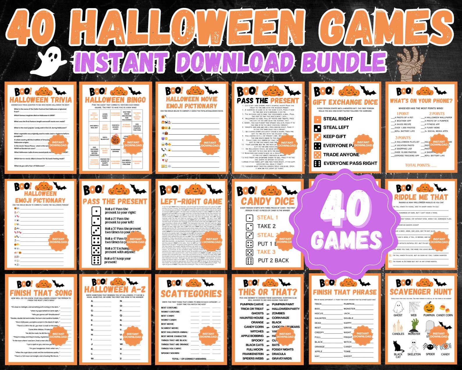 40 Halloween Games BUNDLE | Halloween Party Games | Halloween Game ...