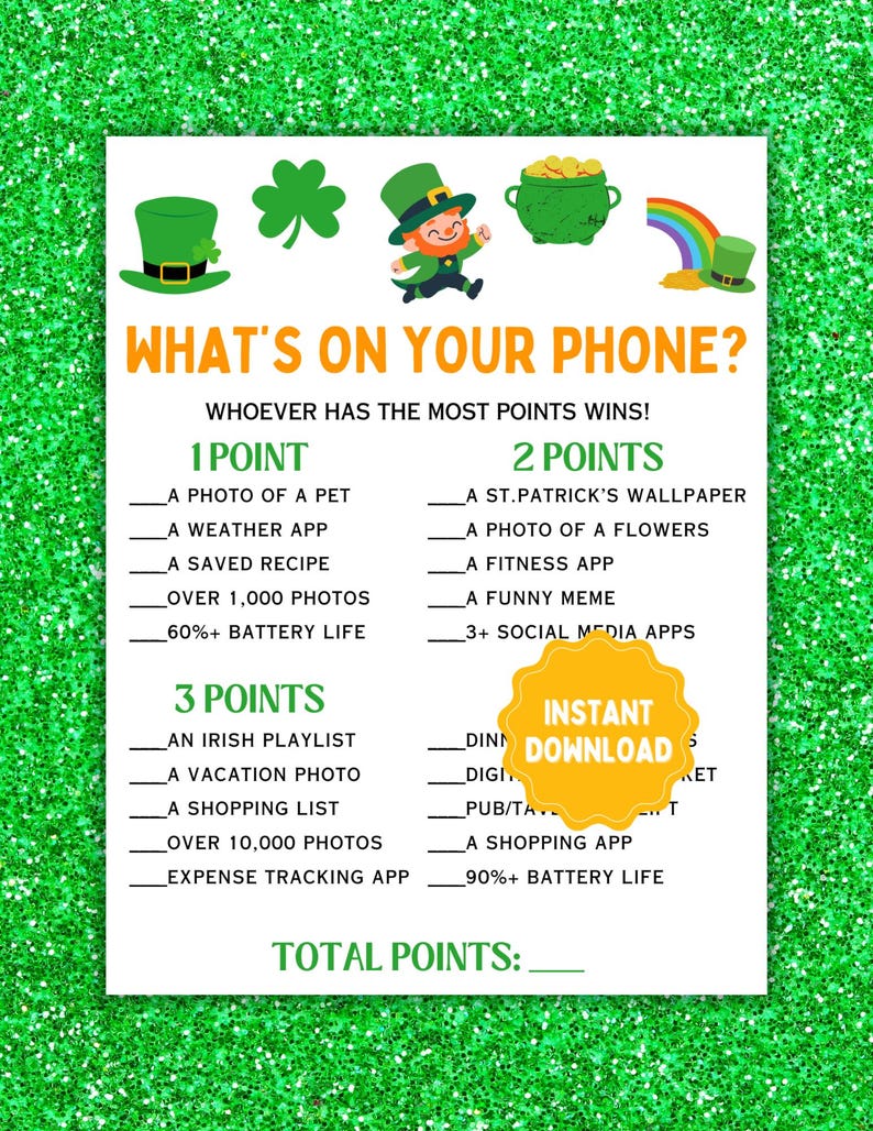 St. Patrick's What's on Your Phone? | St. Patrick's Printable Game | St ...