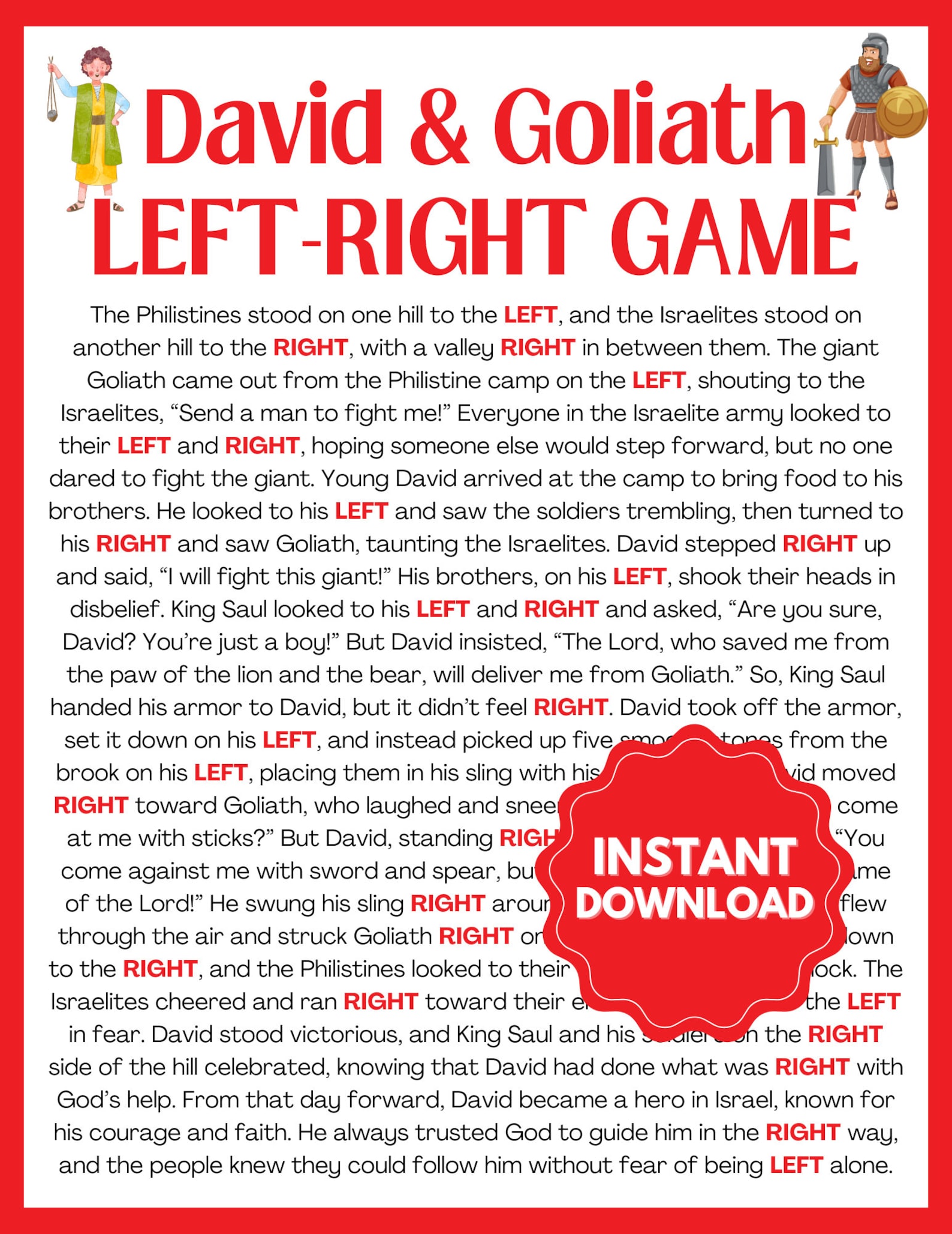 Left Right Game L David & Goliath Game L Sunday School Church Game L ...