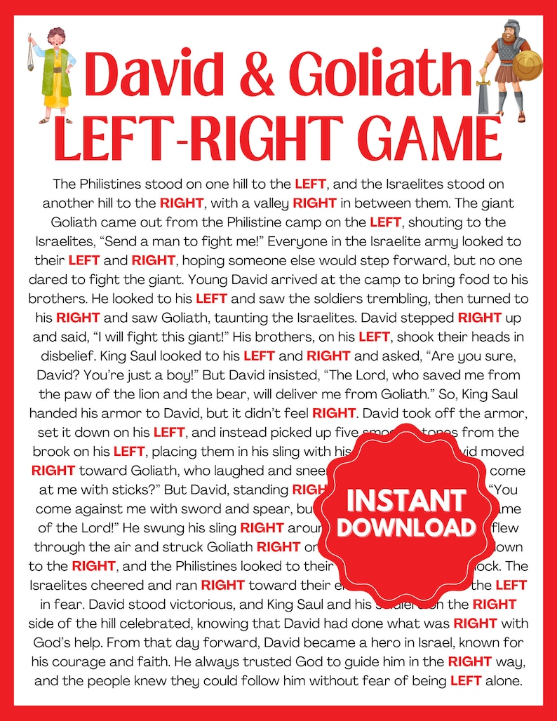 Left Right Game L David & Goliath Game L Sunday School Church Game L ...