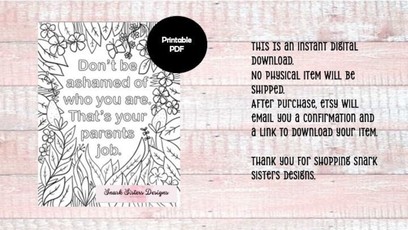 Don't Be Ashamed - Insults Coloring Page - Etsy
