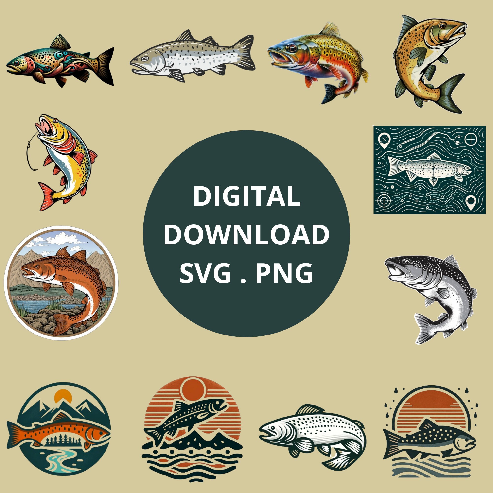 12 Fish SVG Bundle | 12 Trout Svg Bundle | Fishing SVG | Printable Art ...