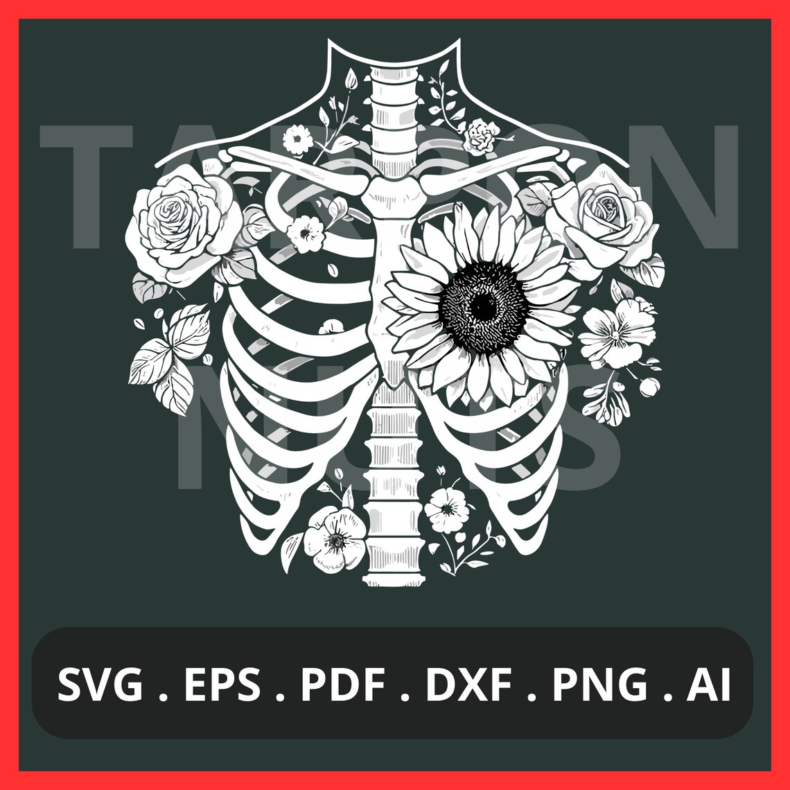Ribcage Floral Svg | Sunflower Skeleton Svg | Botanical Ribcage Svg ...