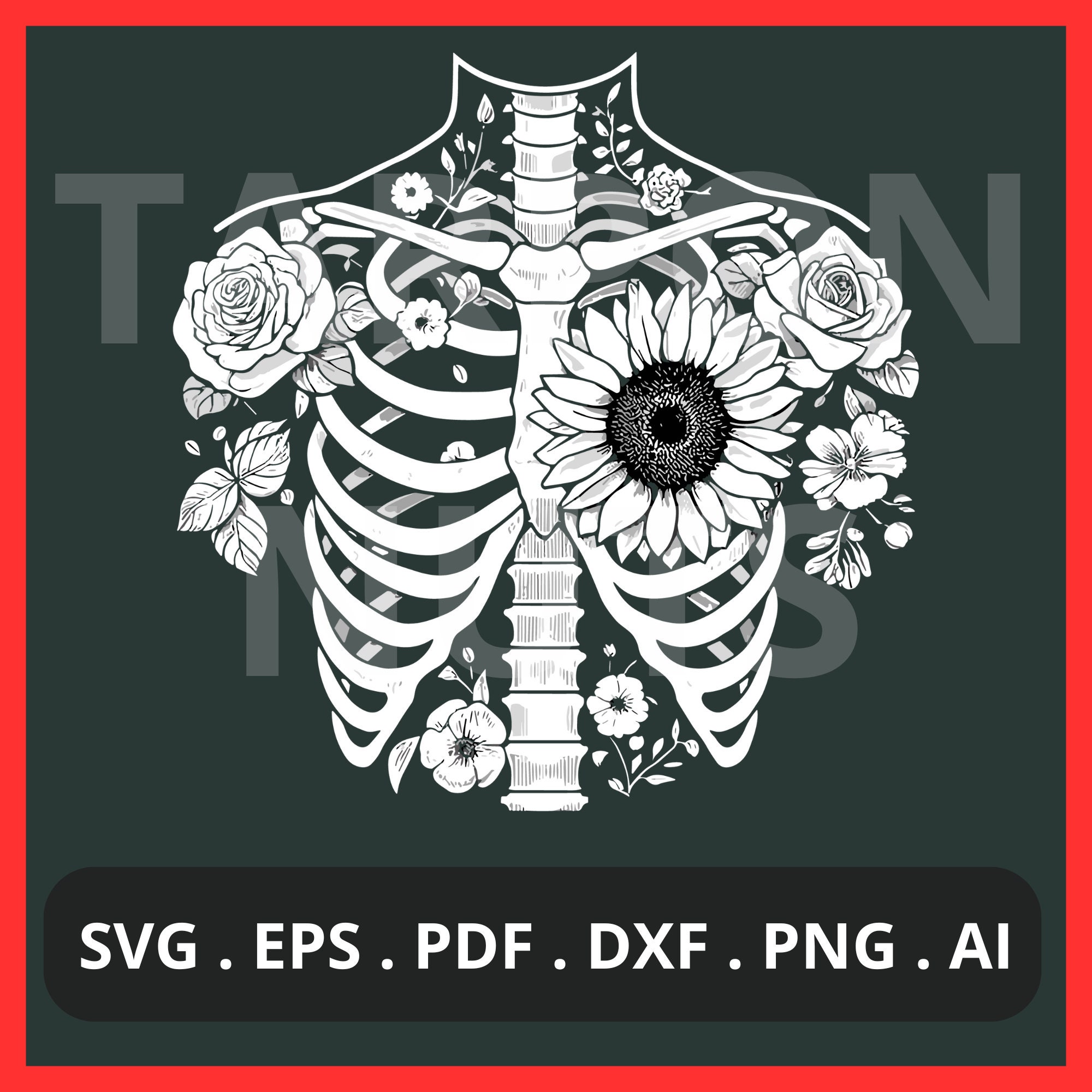 Ribcage Floral Svg | Sunflower Skeleton Svg | Botanical Ribcage Svg ...
