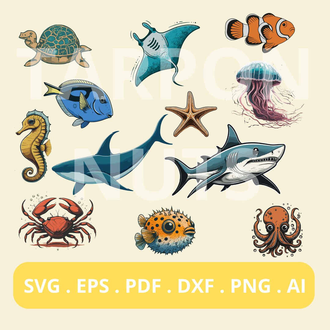 12 Sea Animal Svg | Sea Animal Bundle | Octopus Svg | Jellyfish Svg ...