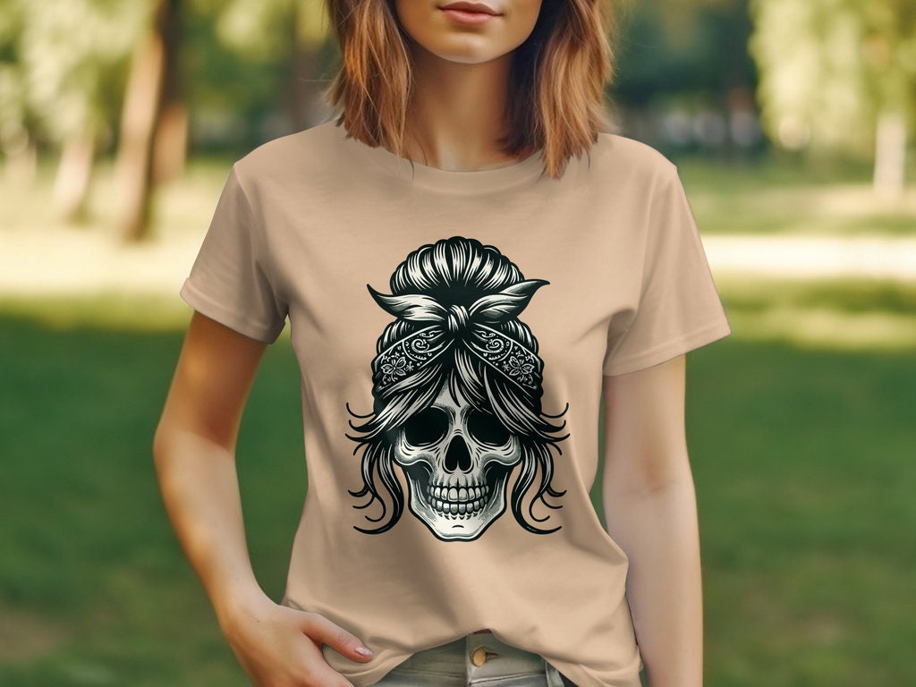 Feminine Skull Svg | Messy Bun Skull Svg | Skull Mom Svg | Skull ...