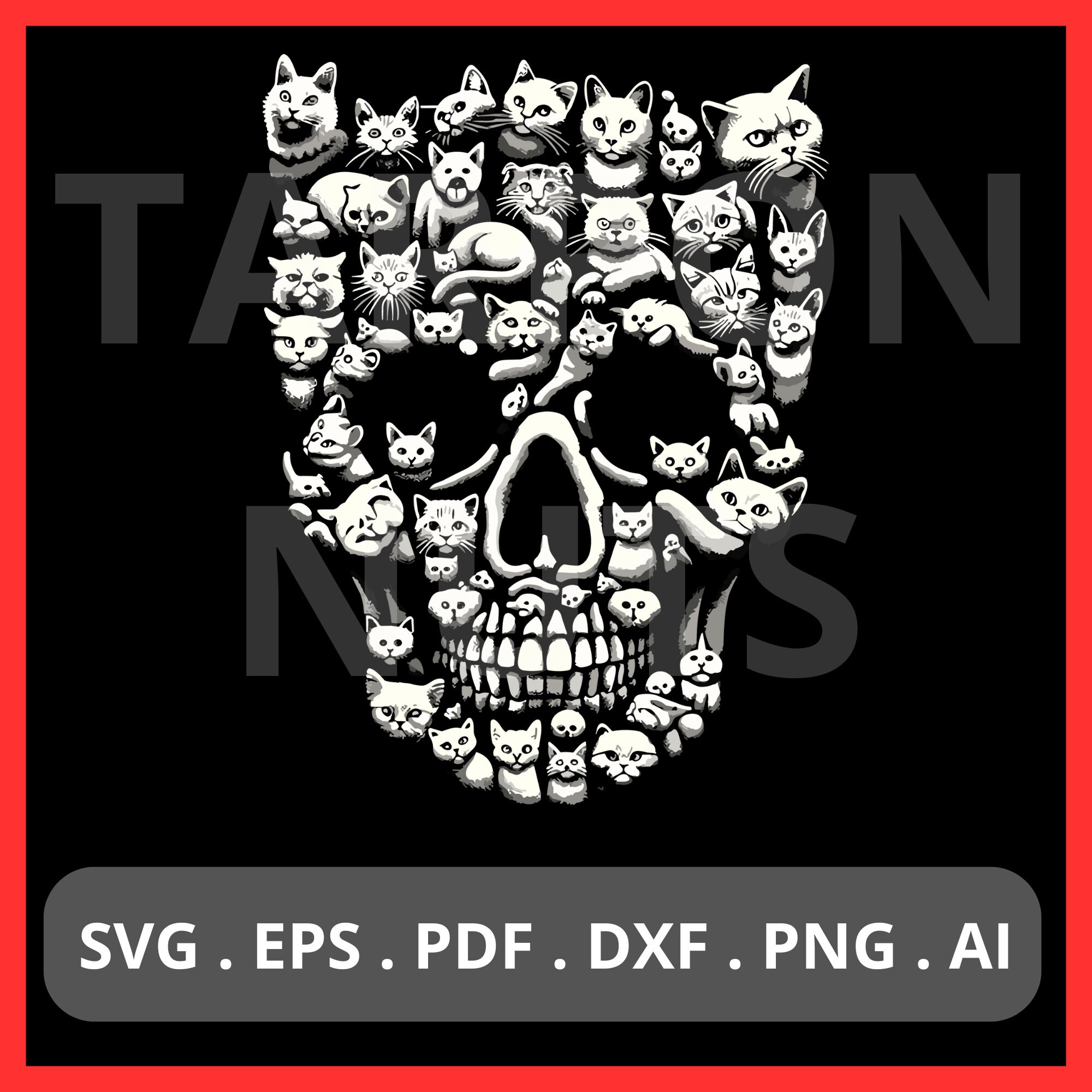Cat Skull Svg | Feline Skull Svg | Feline Graphic Design | Cats Forming ...